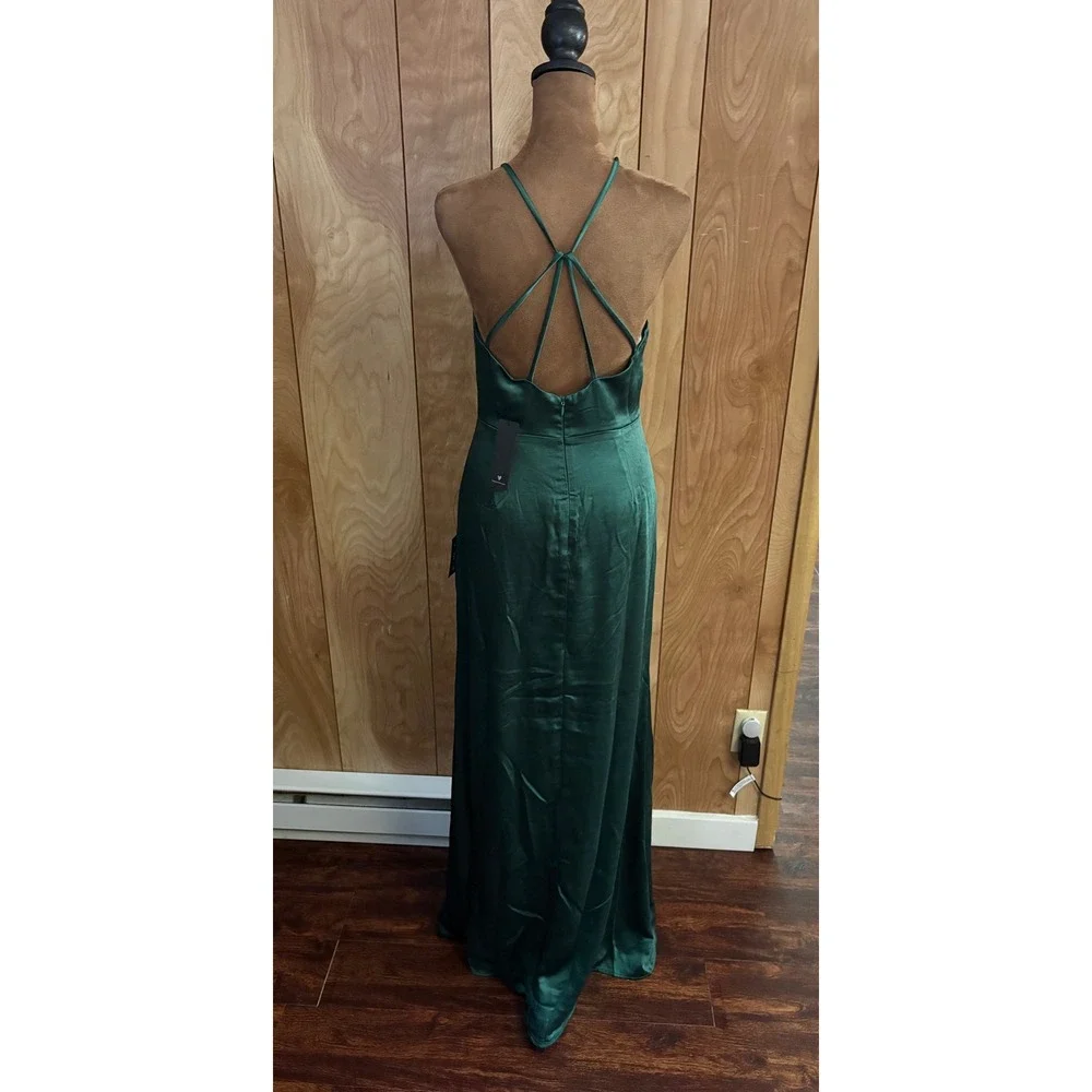 Lulus | Dresses | Lulus Emerald Green Satin Strappy Maxi Dress Halter ...